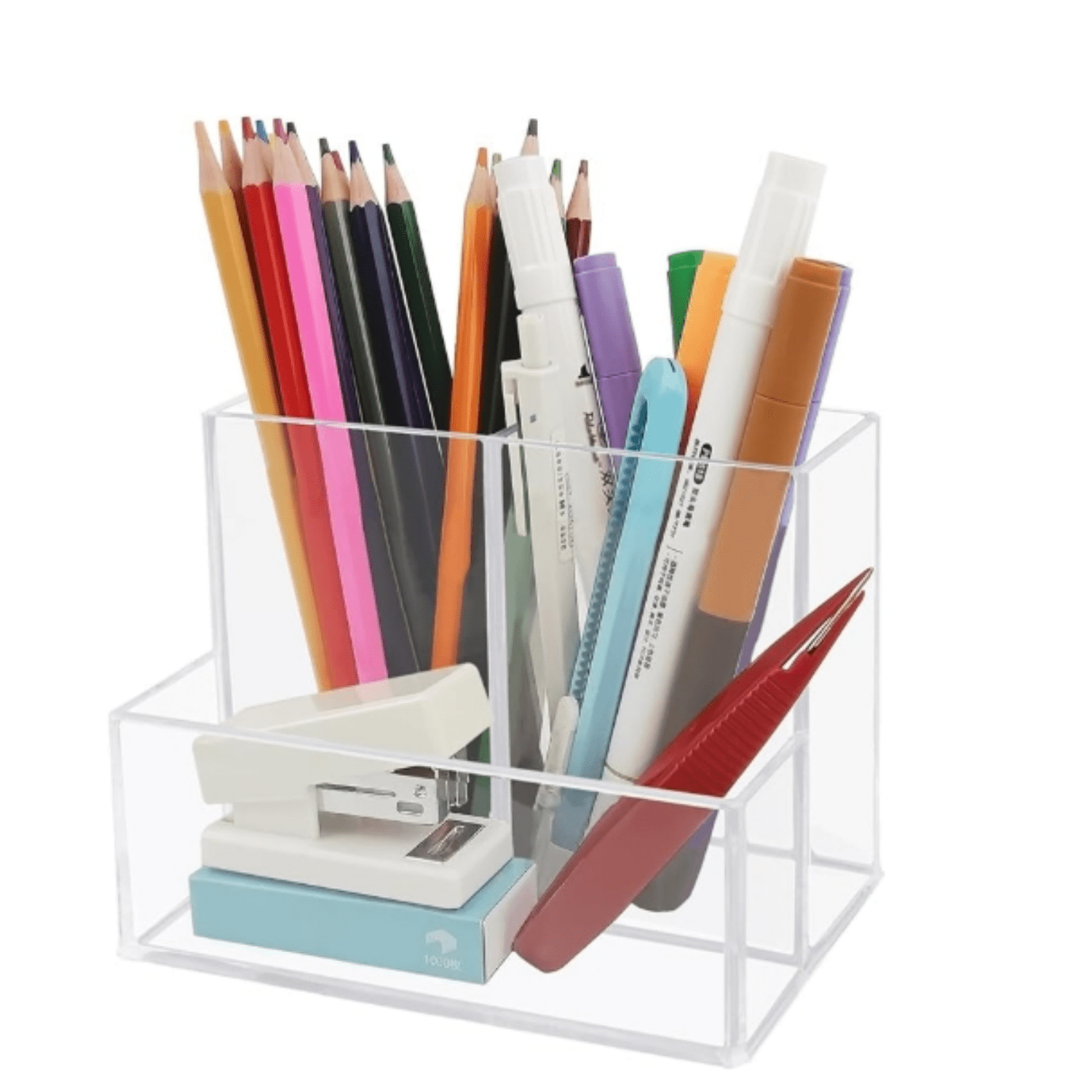 Desktop Clear Pen Holder with 3 Compartments, Acrylic Pencil Holders ...