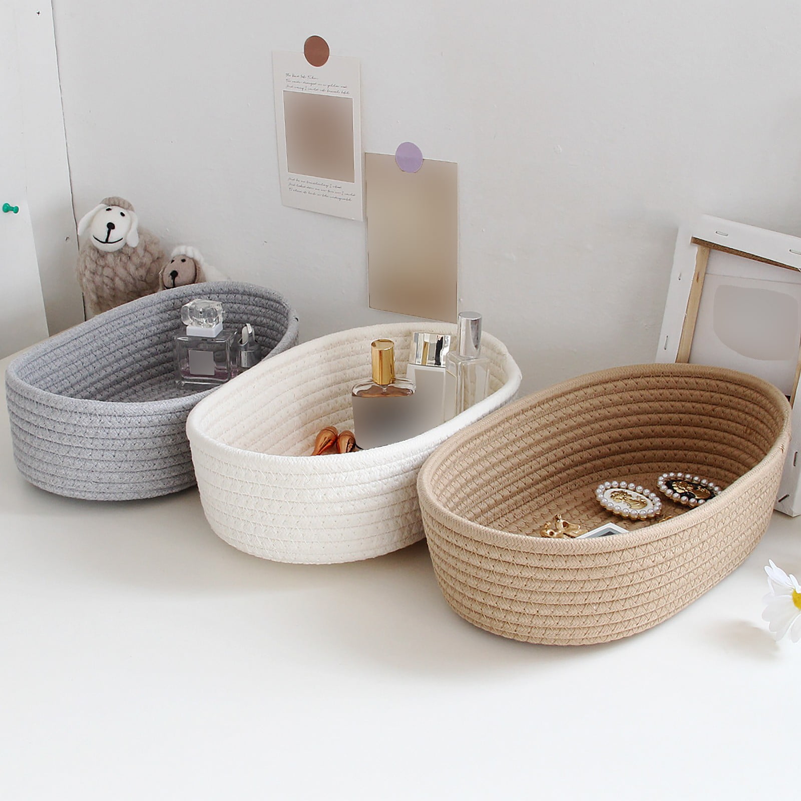 Desktop Clutter Storage Basket Small Woven Basket Empty Mini Cotton ...