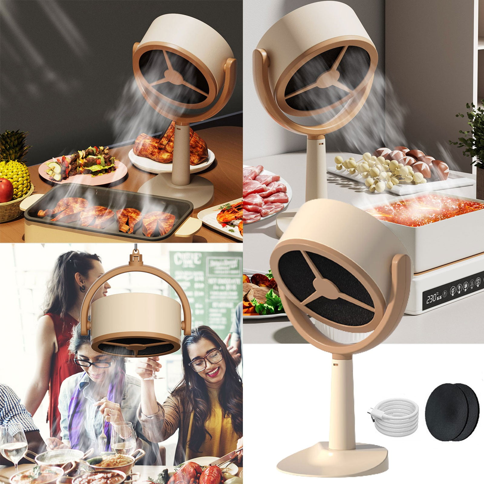 Desktop Compact Range Hood, USB Direct Power, 360-Degree Ventilation ...