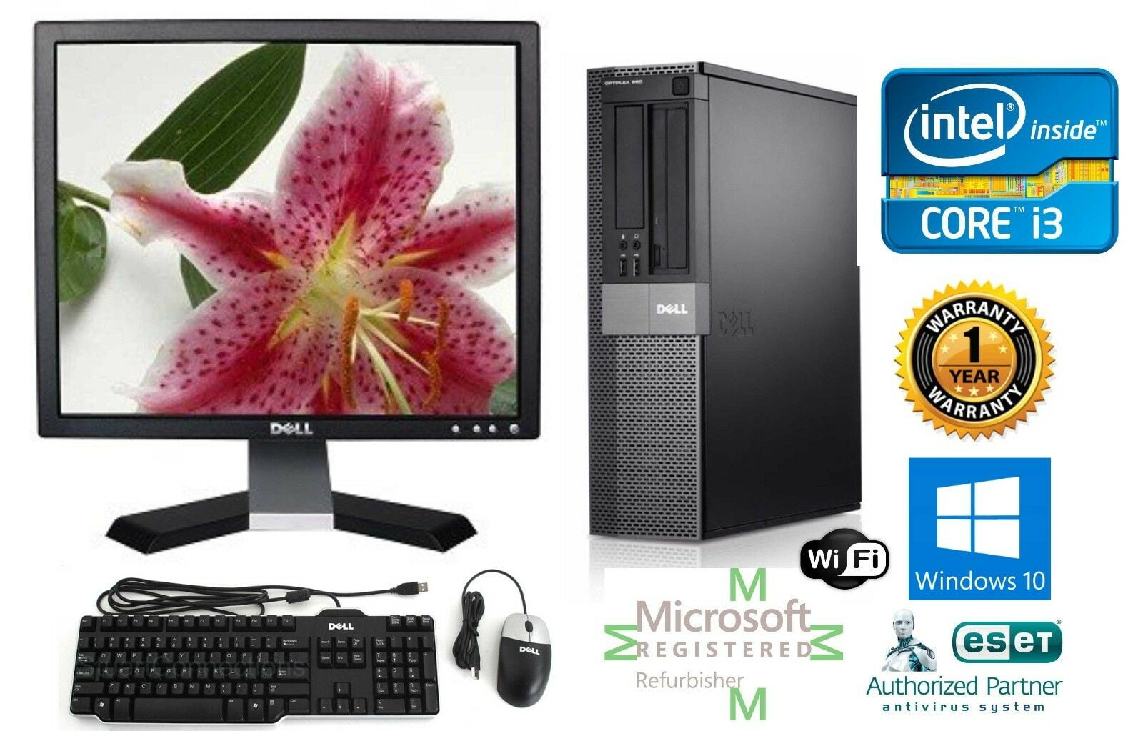 Pre-Owned Desktop Computer Dell Intel Core i3 Windows 10 pro 64 1TB HD ...