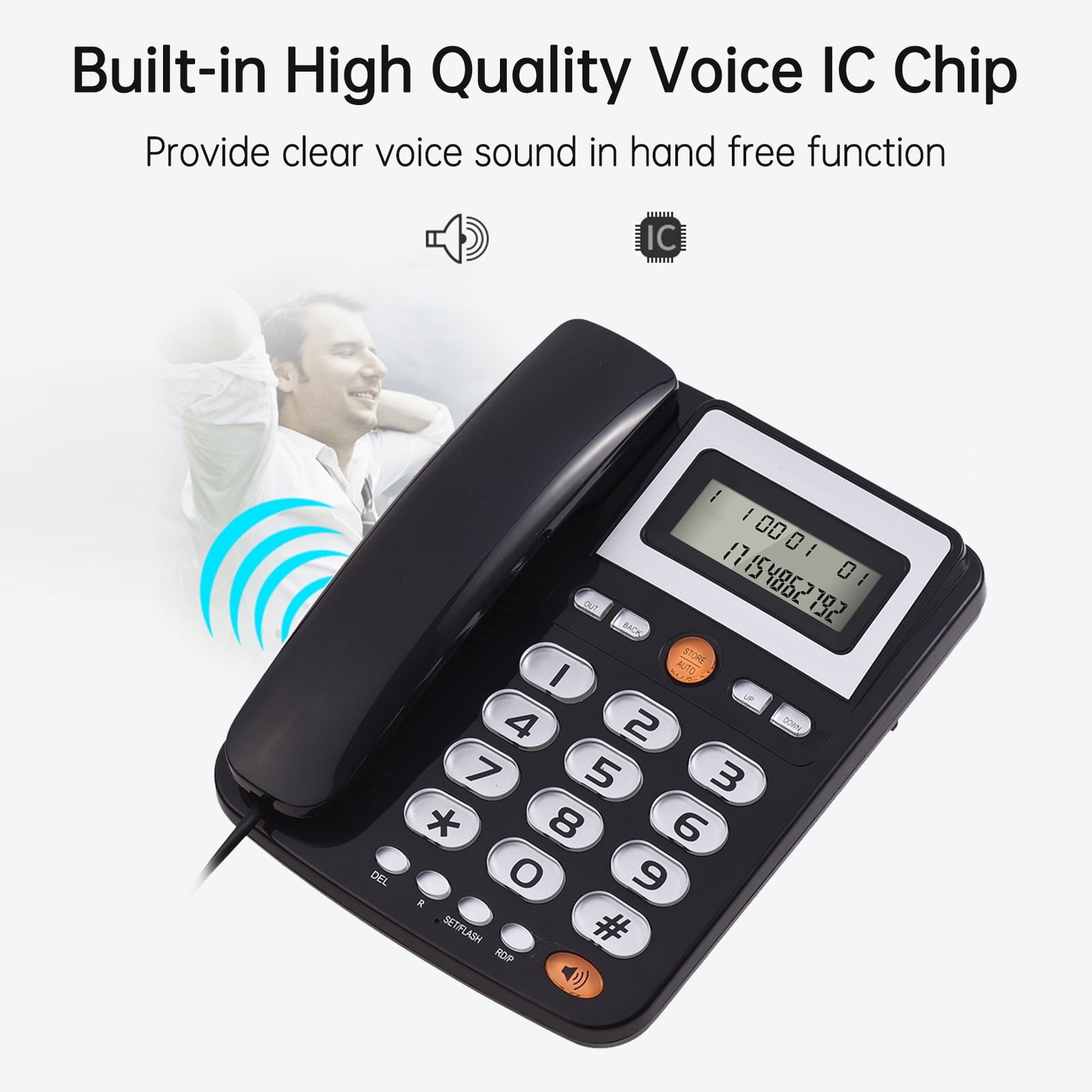Desktop Corded Landline Phone Big Button Corded for Elderly Seniors Phone with LCD Display Flash ...