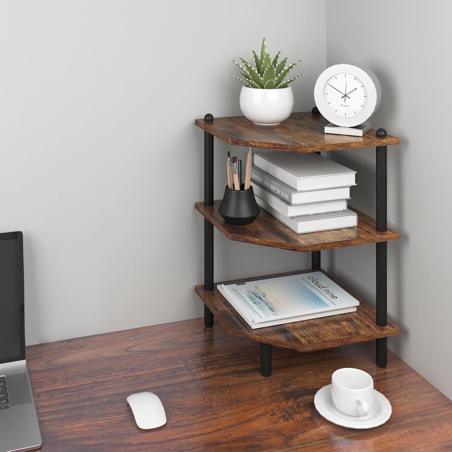 Desktop Corner Stand Shelf for Storage,3 Tier Corner Shelf Organizer ...