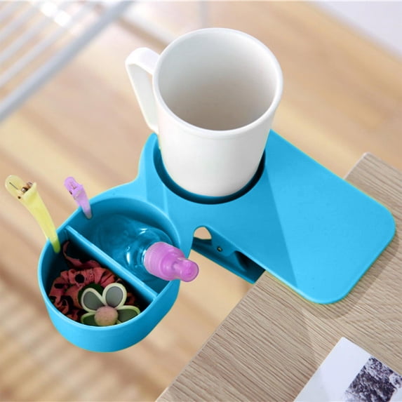 Desktop Cup Holder Organizer, Double Grid Storage Rack with Fixed Cup ...