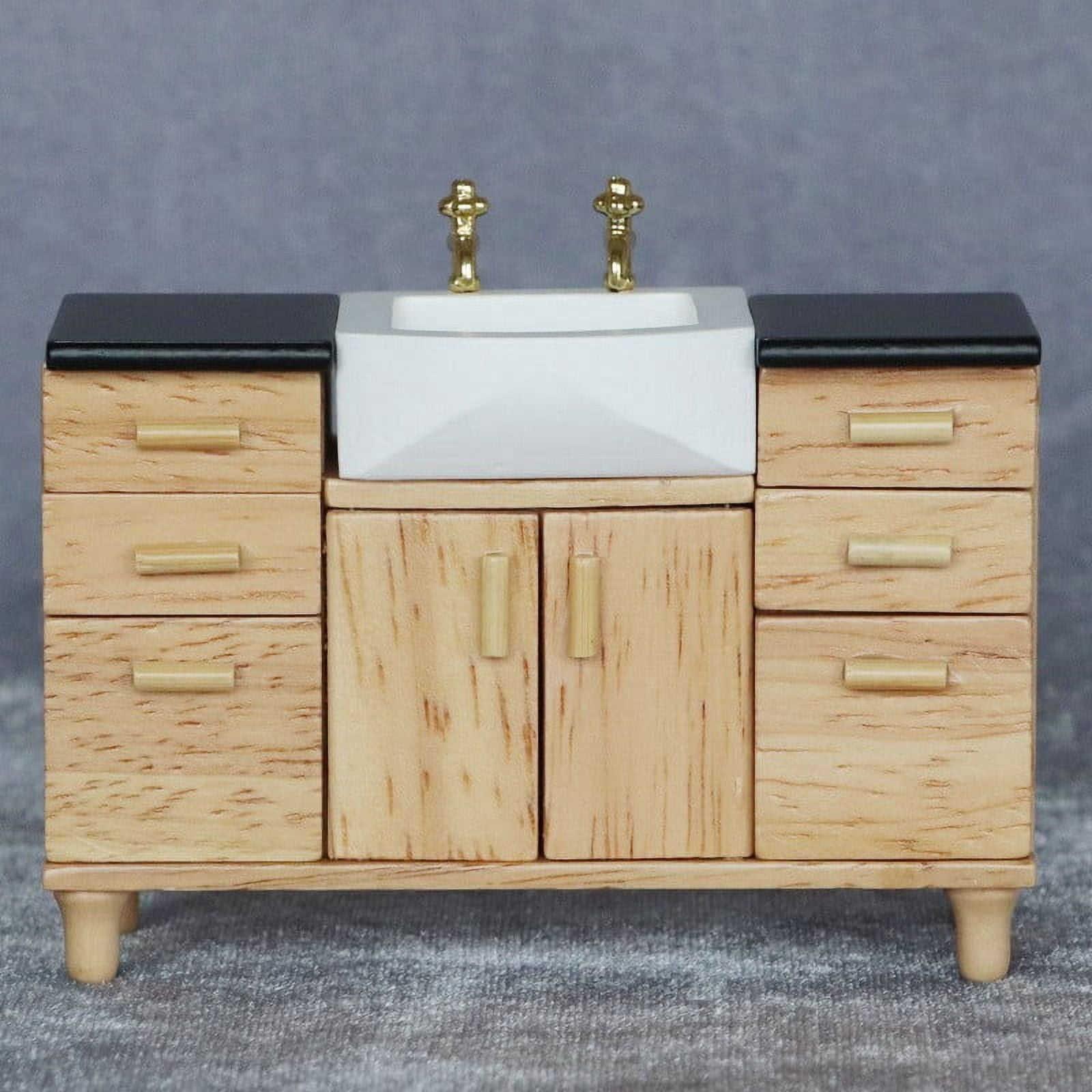Desktop Decor,1:12 Scale Wooden Wash Basin Cabinet Miniature Furniture ...