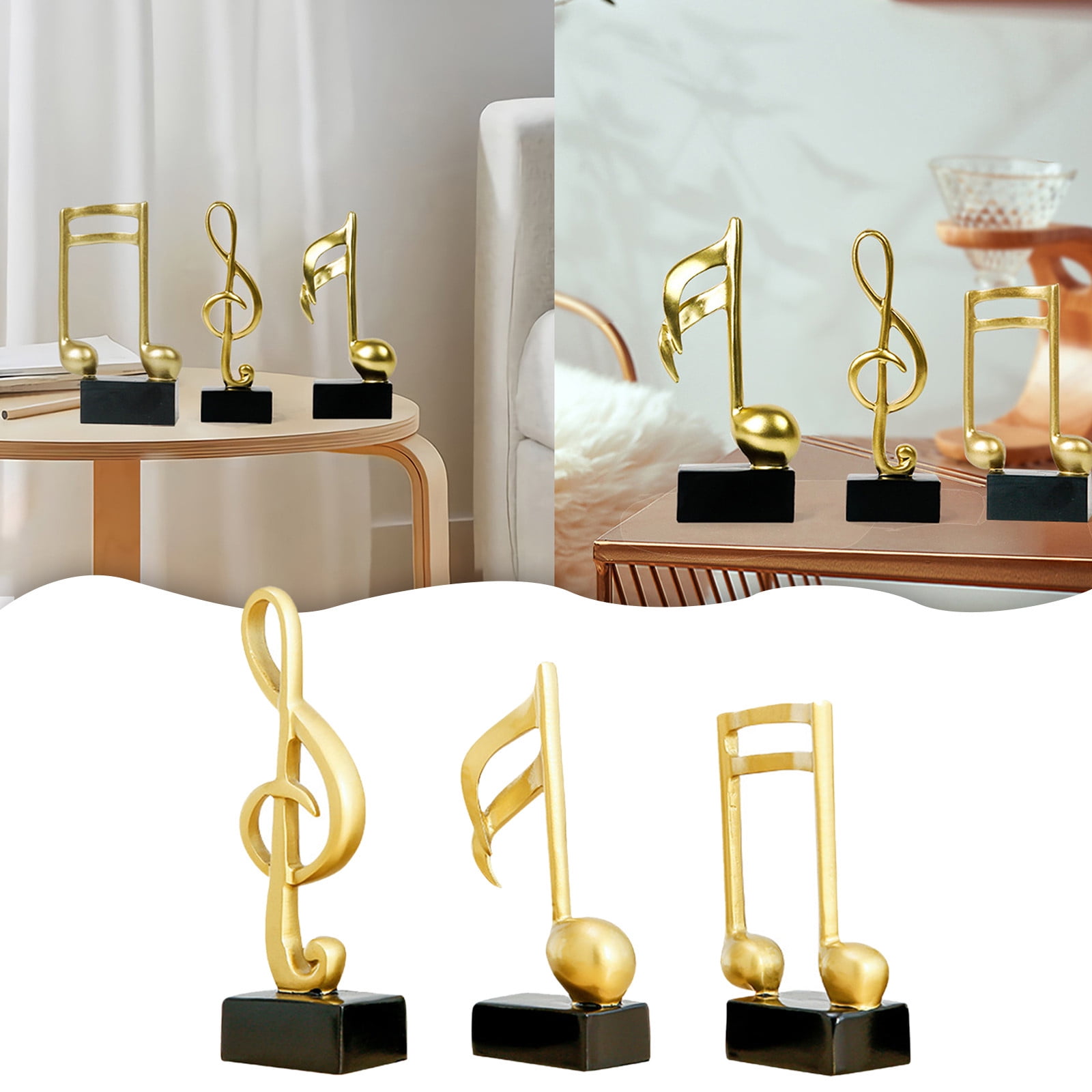 Desktop Decor,3 Pieces Music Note Resin Sculpture Table Statue Indoor ...