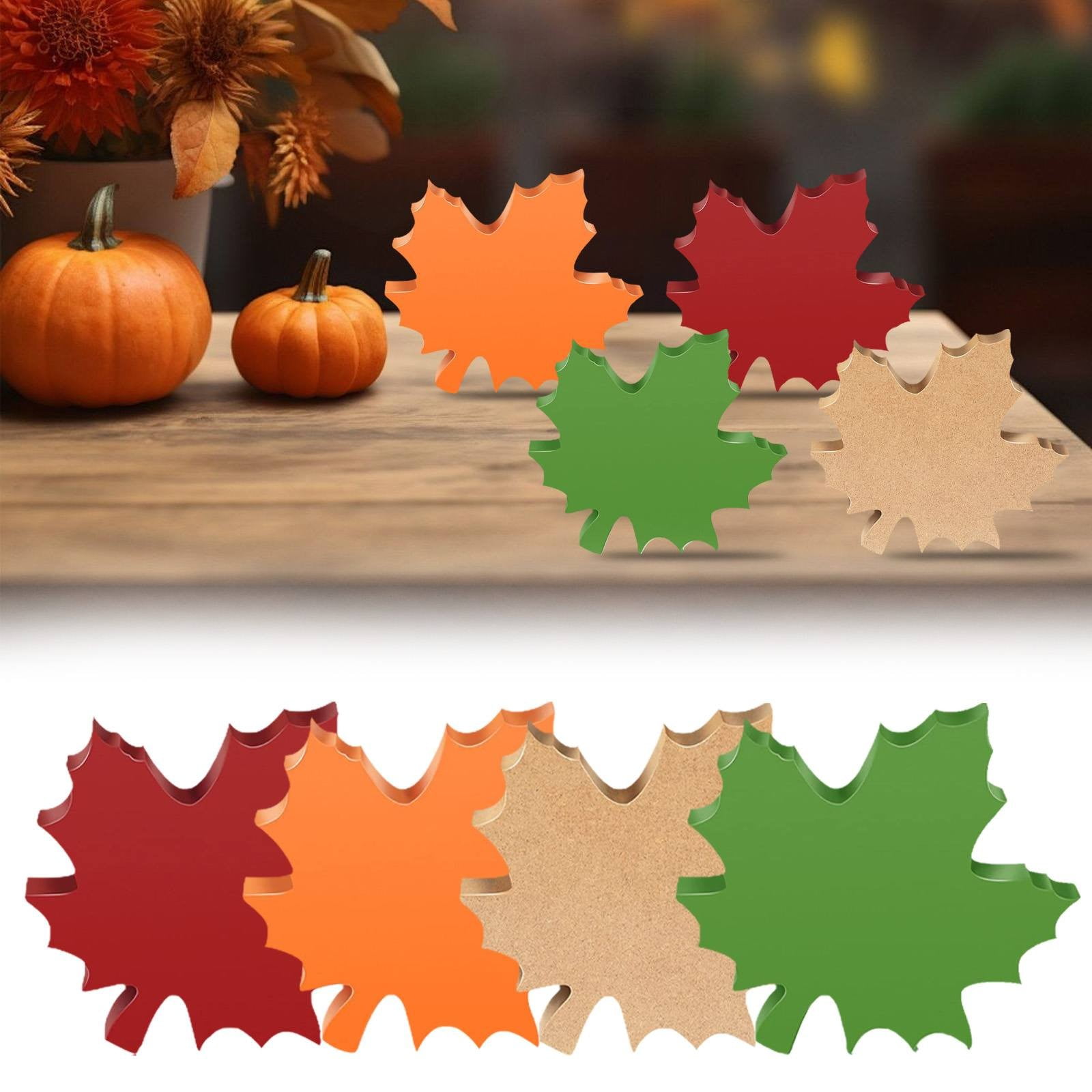 Desktop Decor,4 Pieces Fall Tray Decor Fall Maple Table Wooden Sign ...