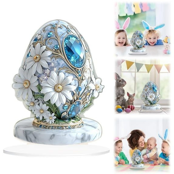 Desktop Decor,Blue Floral Decorative Egg Ornament Elegant Home Décor ...