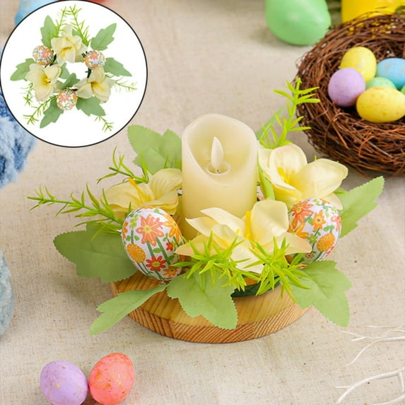 Desktop Decor,Candle Wreath Artificial Flower And Easter Egg Candle ...