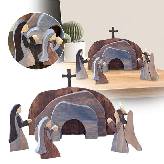 Desktop Decor,Empty Tomb Easter Scene And Decoration Wooden Easter ...