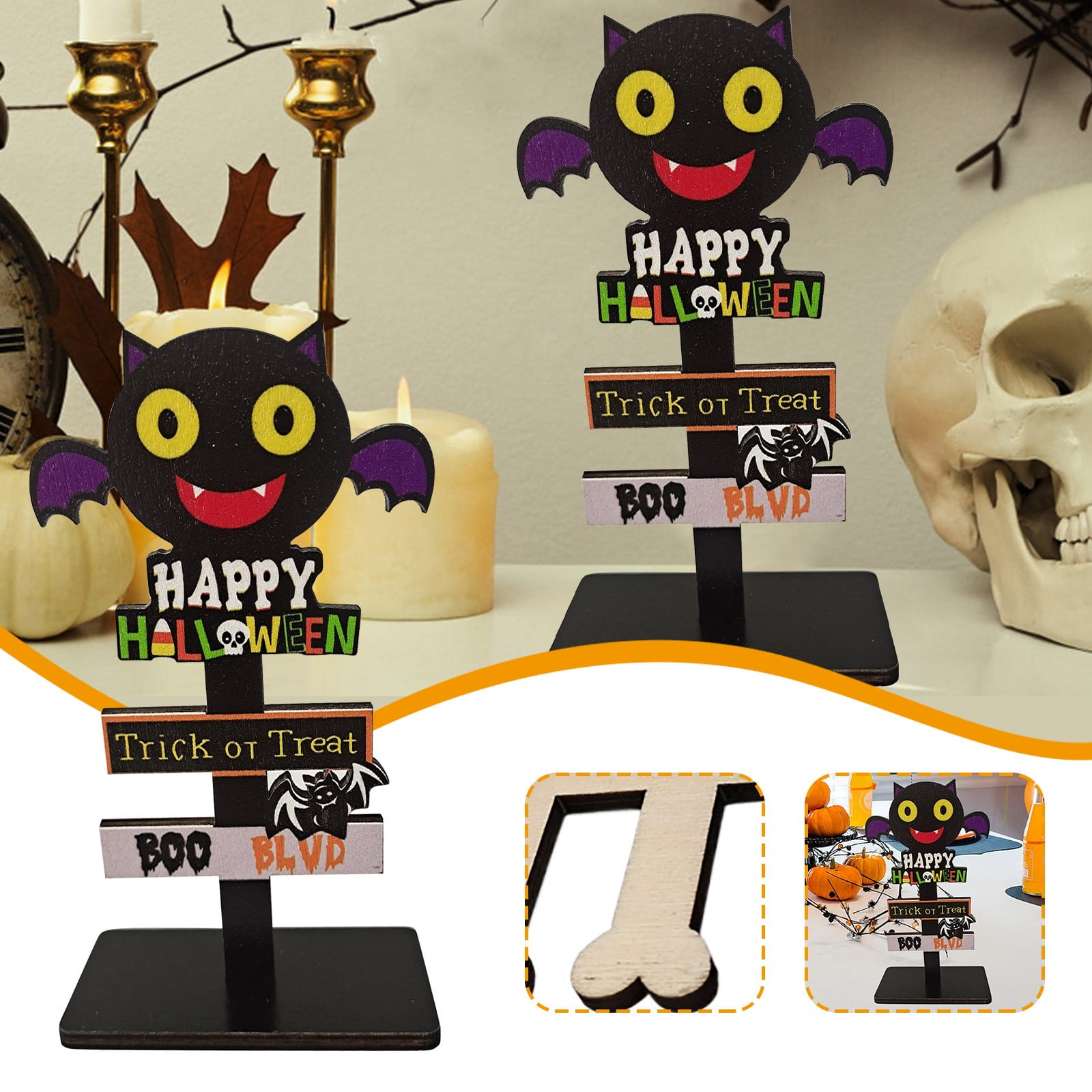 Desktop Decor,Halloween Wooden Block Sign Decor Table Mantle Wood Signs ...