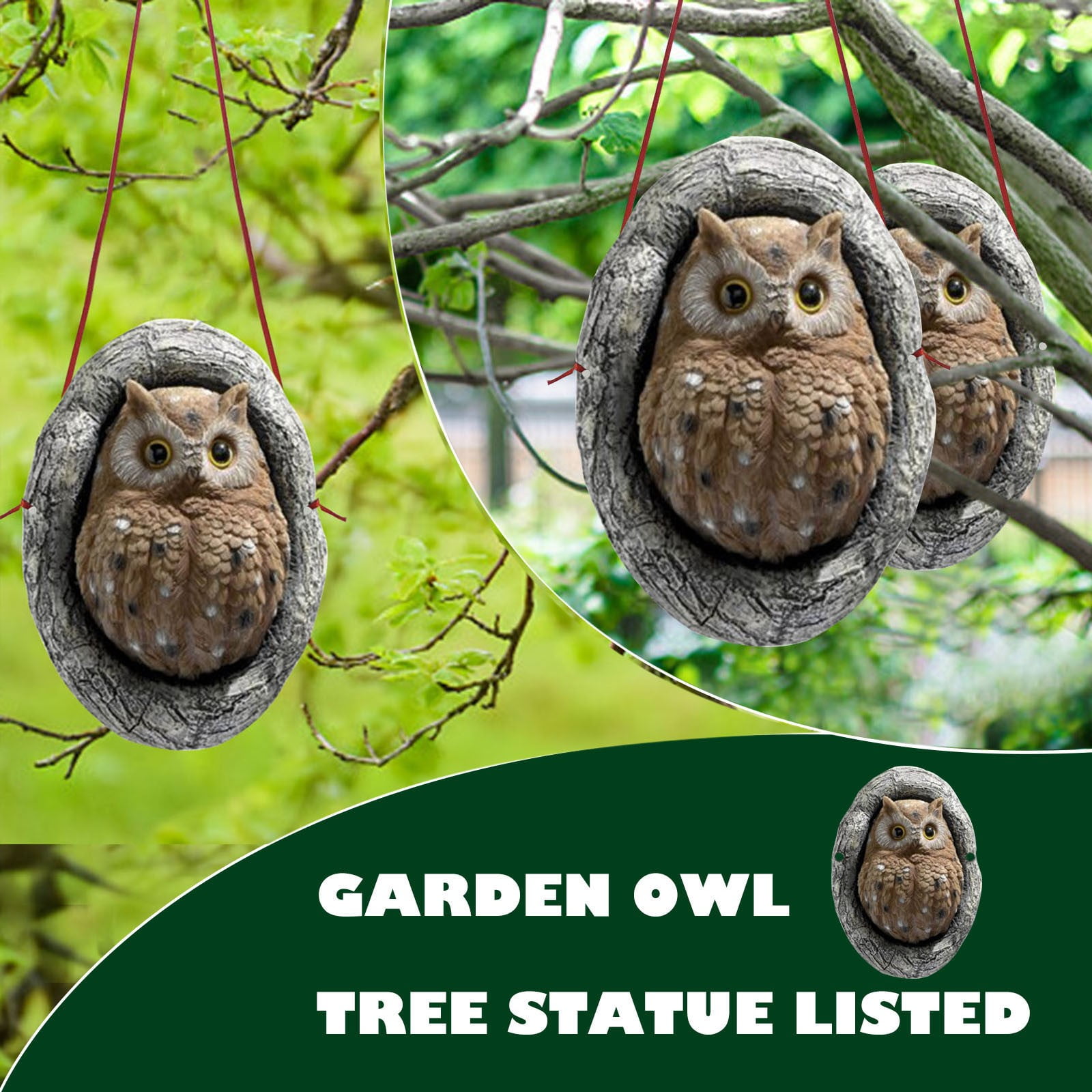 Desktop Decor,Ornament Owl Yard ListedFigurine Resin Office Tree Statue ...