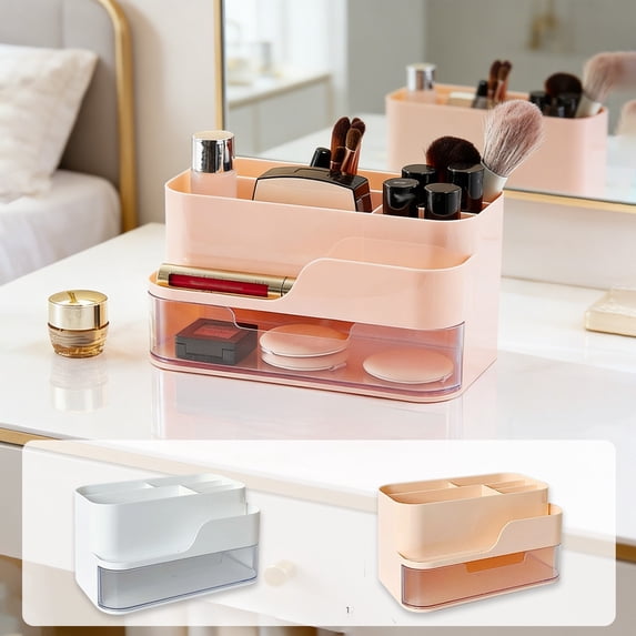 Desktop Desk Organizer with Drawer for Students and Makeup, Plastic ...