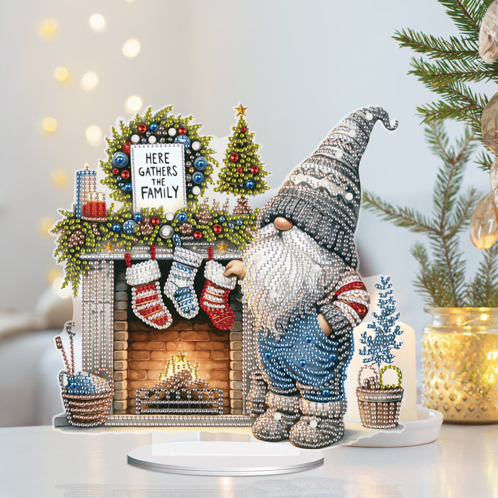 Desktop Diamond Art Painting Kit, Santa by the Fireplace DIY Desktop ...