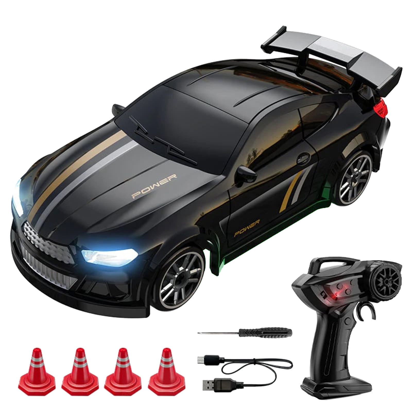 Desktop Drift Car for Boys Kids Adults, 1/64 Scale Remote Control Car with LED Lights, 4WD Mini ...