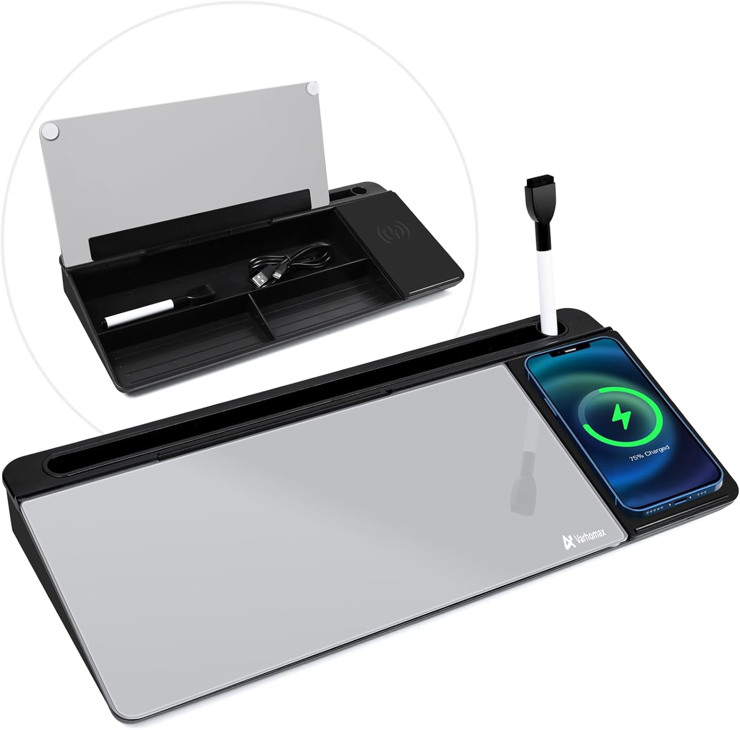 Desktop Dry Erase Whiteboard with Wireless Charger, Glass Desk Board ...