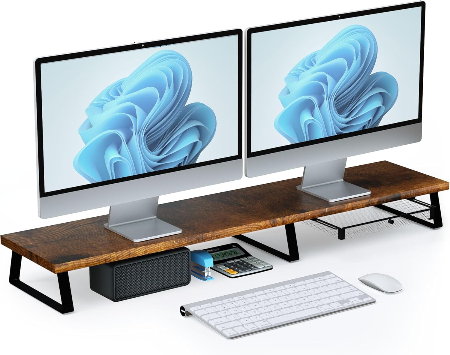 Desktop Dual Monitor Stand Riser - Wood Monitor Stand for 2 Monitors ...