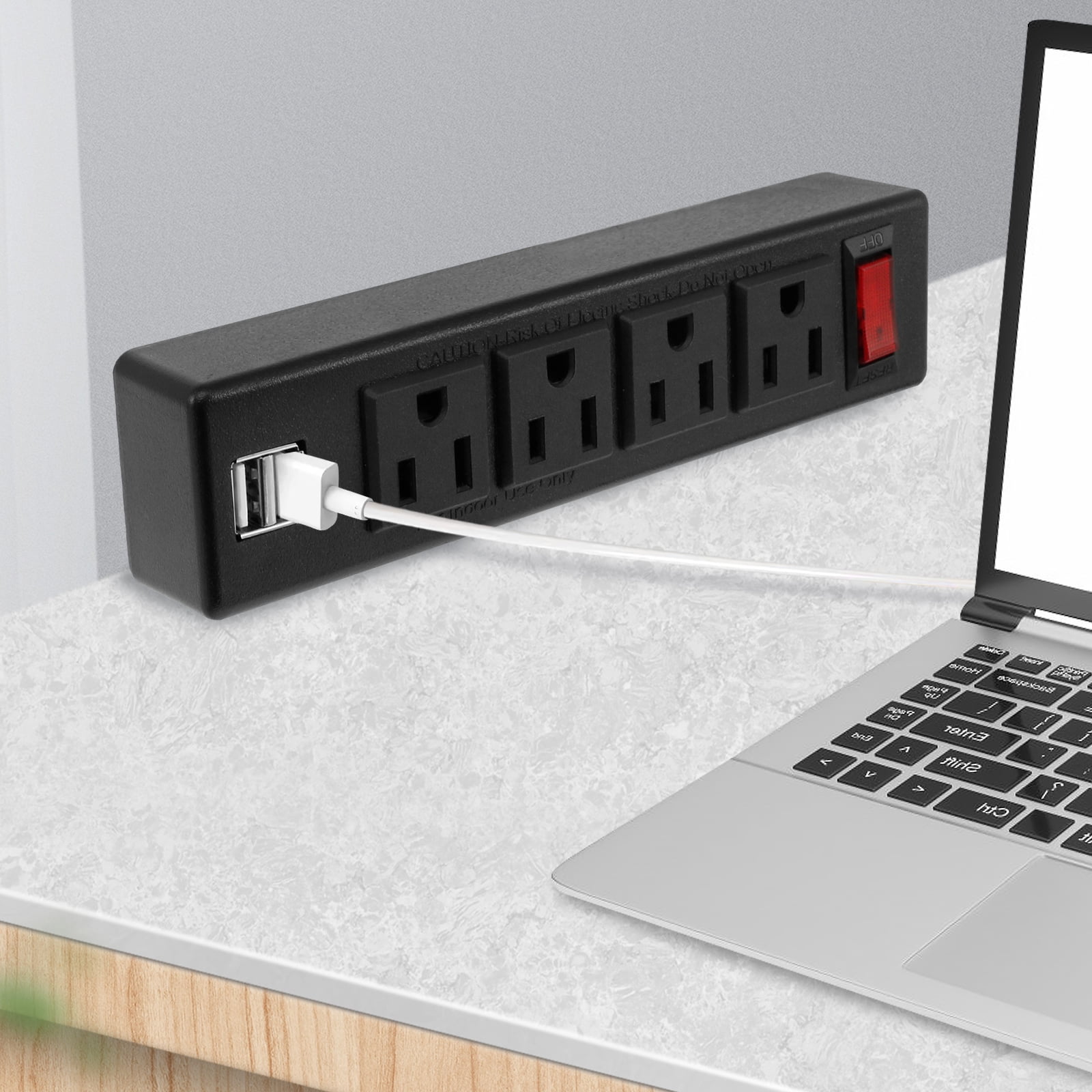 Desktop Edge Mount Surge Protector Space Saving Desk Clamp Strip USB C ...