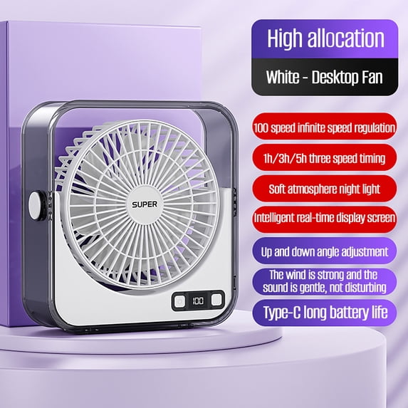Desktop Fan LED Digital Display Small Fan Portable USB Charging Cycle ...
