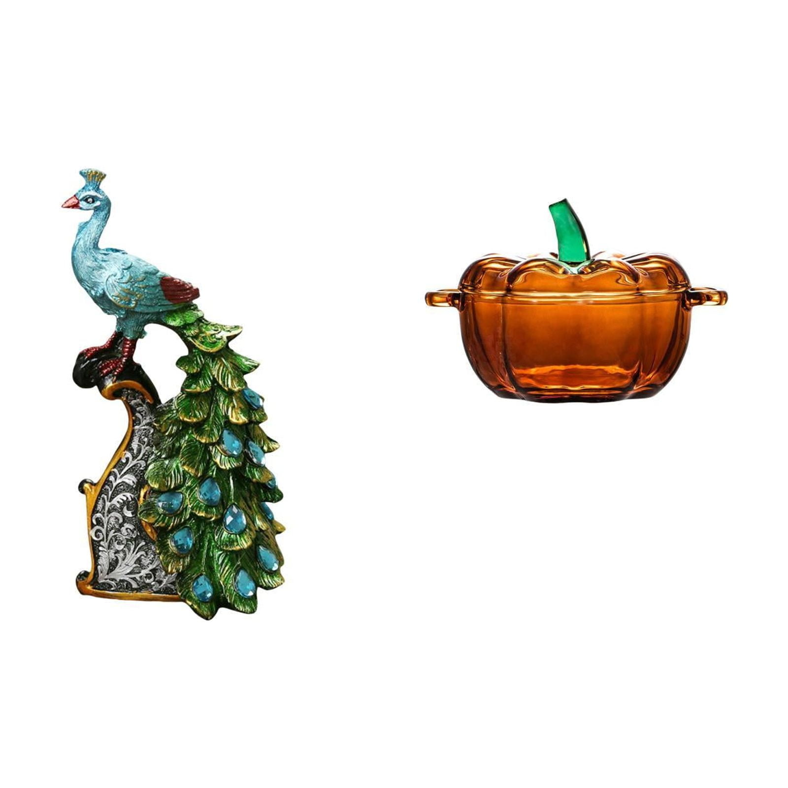 Desktop Figurine Glass Candy Jar Peacock Statue Glass Construction for ...
