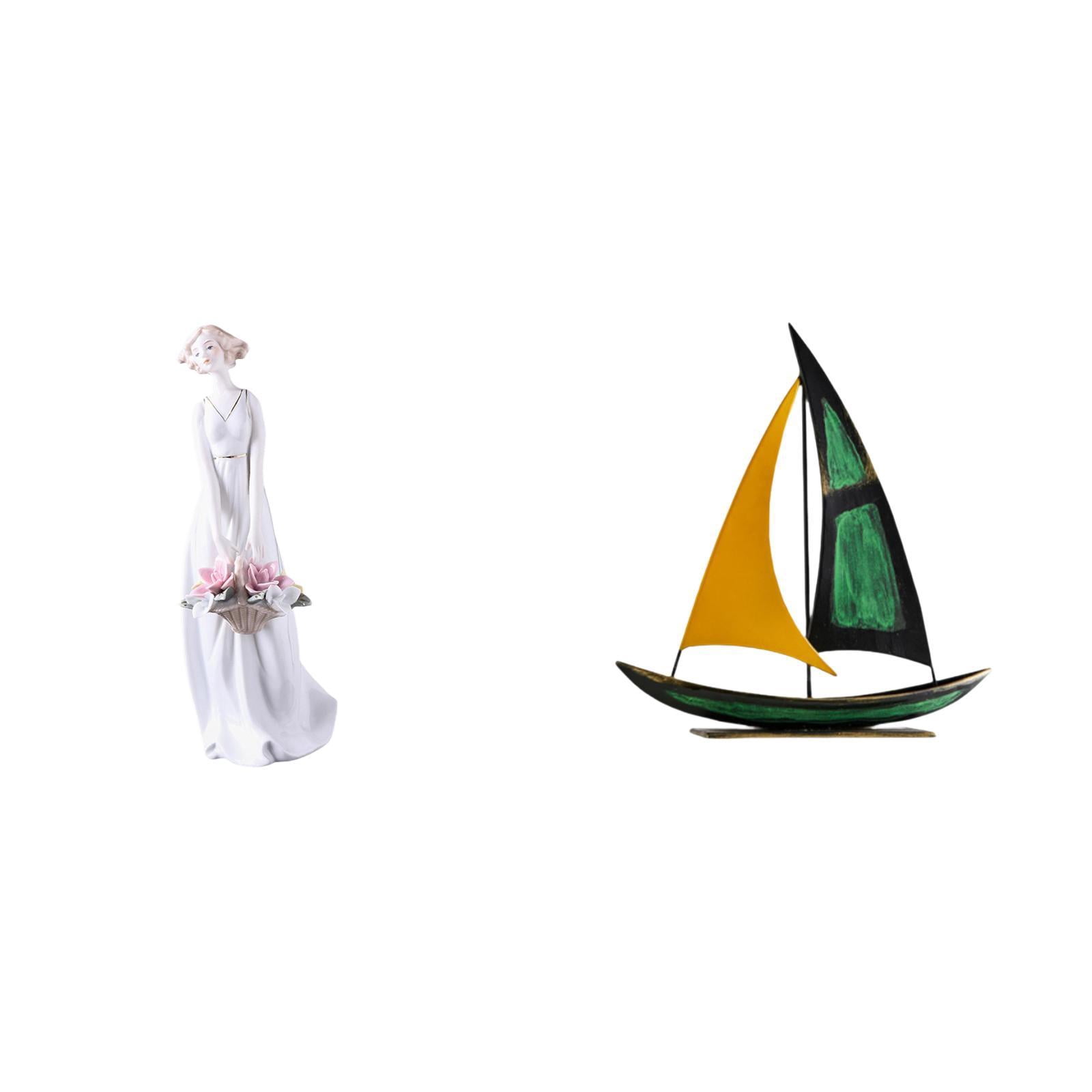 Desktop Figurine Iron Sailboat Sculpture Desk Cute Girl Statue Unique ...