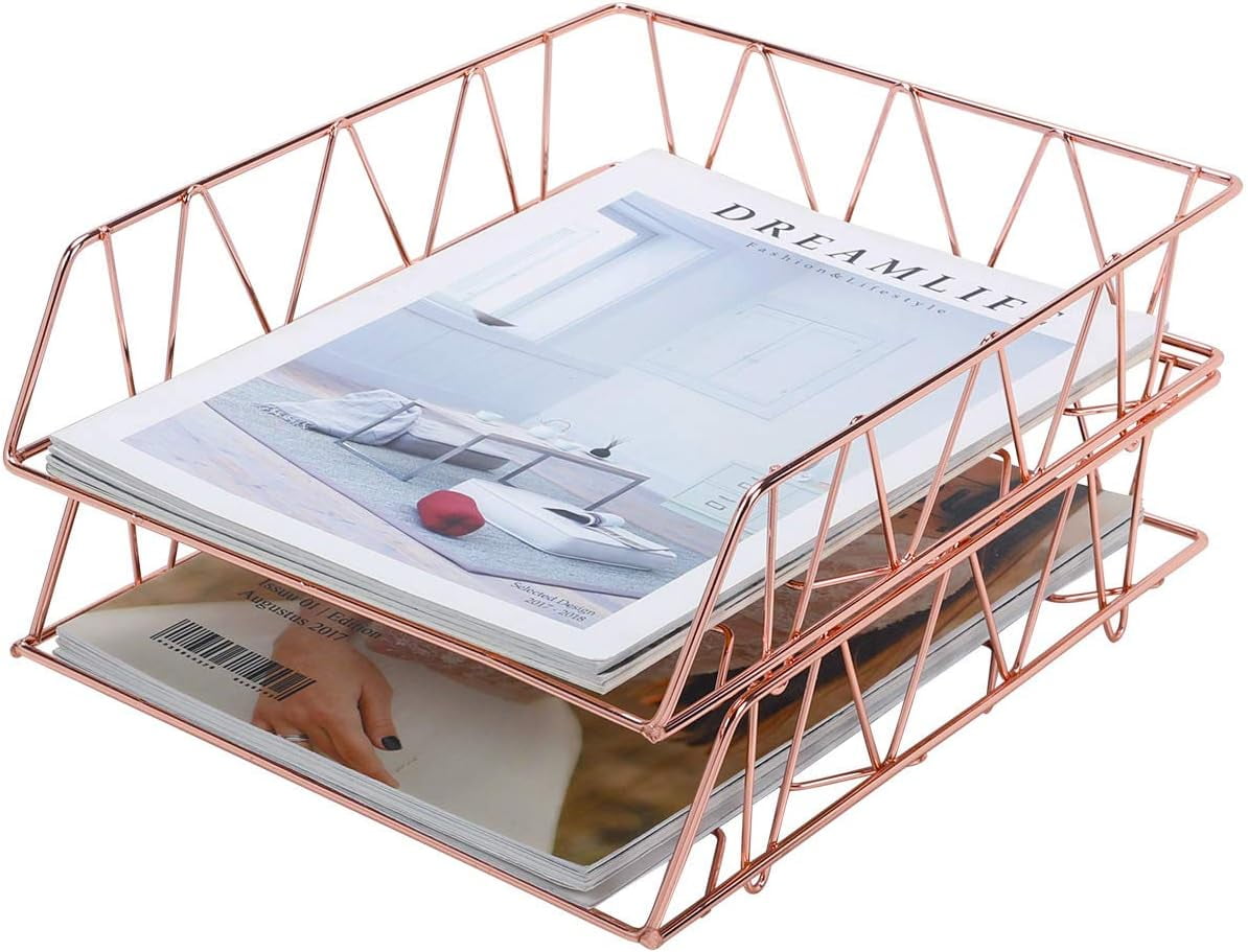Desktop File Organizer Metal Stackable Letter Tray Paper Holder Rack, 2 ...