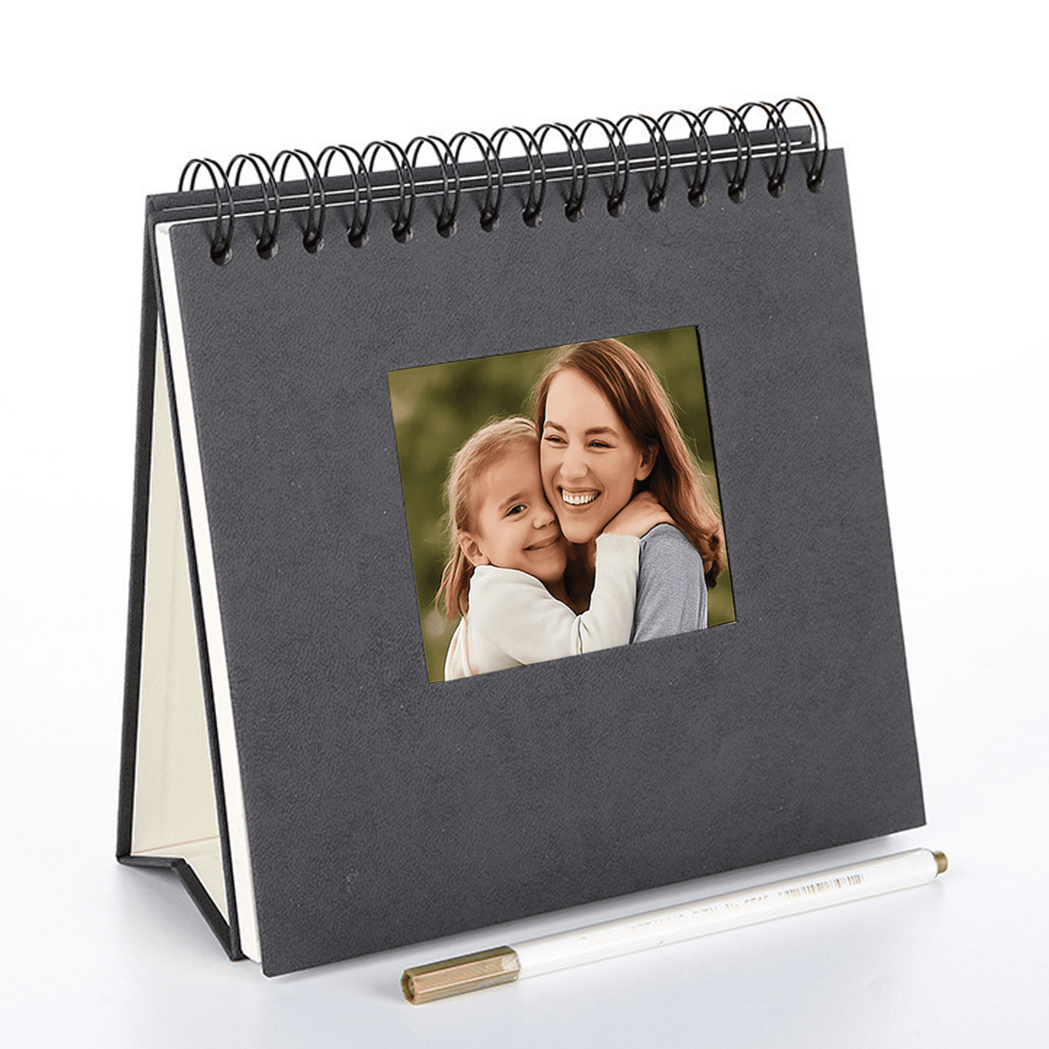 Desktop Flip Photo Album with Window Cover & Gold Metal Pen, Stand-Up ...