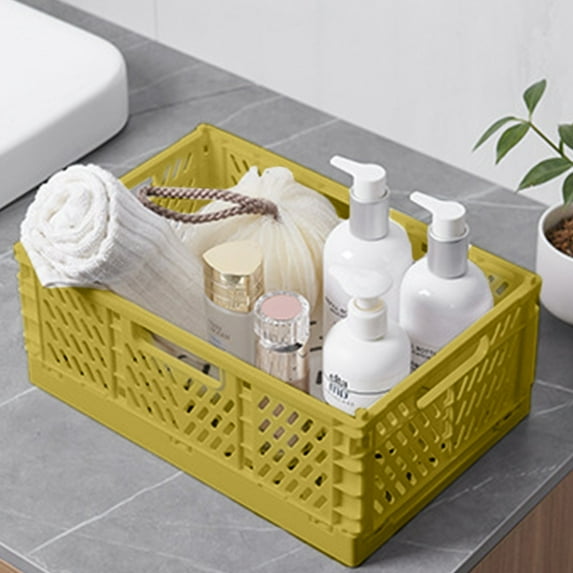 Desktop Folding Storage Basket Plastic Collapsible Crate Snack And ...