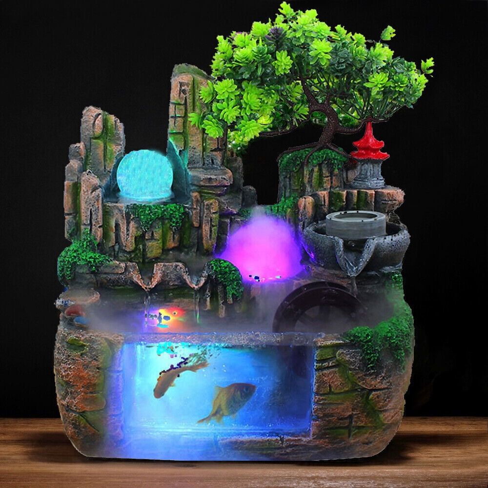 Desktop Fountain Atomizing Rockery Water Fountain Desktop Fengshui LED ...