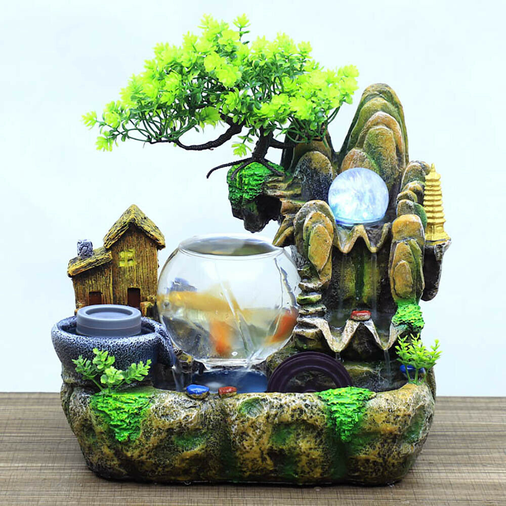 Desktop Fountain Ornaments Waterfall Fountain Fish Bowl Water Rockery ...