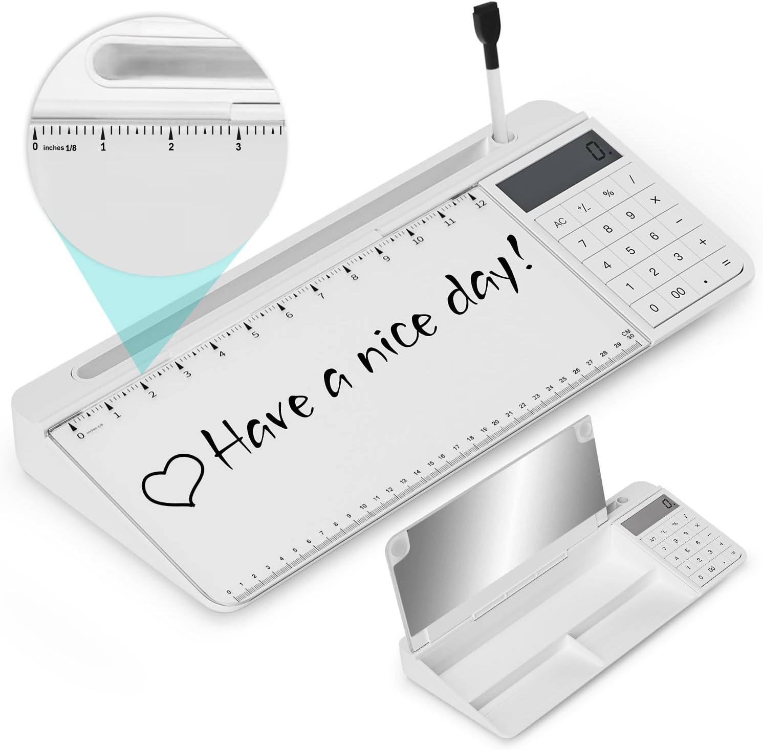 Desktop Gl Whiteboard with Mirror & Calculator(12 Digit LCD Display ...