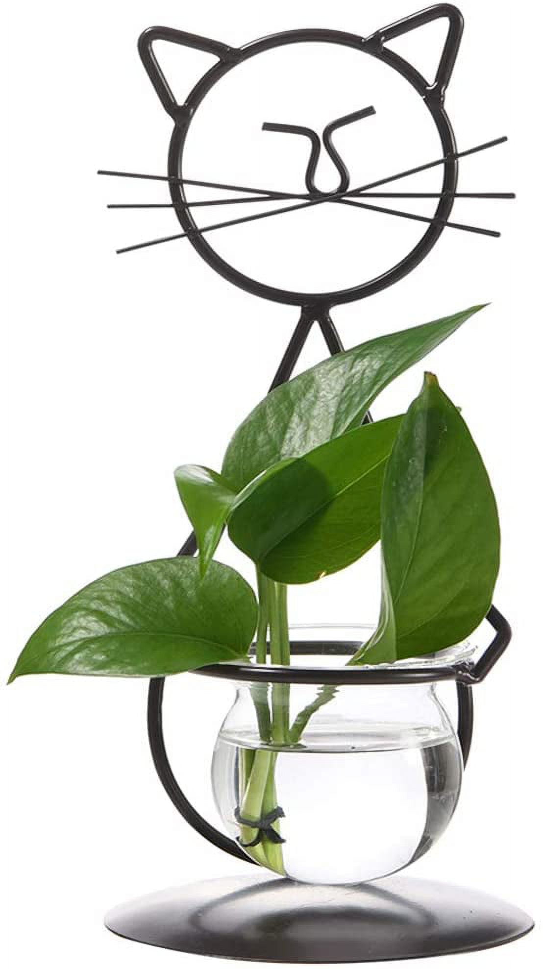 Desktop Glass Planter Vase Holder, Modern Creative Cat Plant Terrarium ...