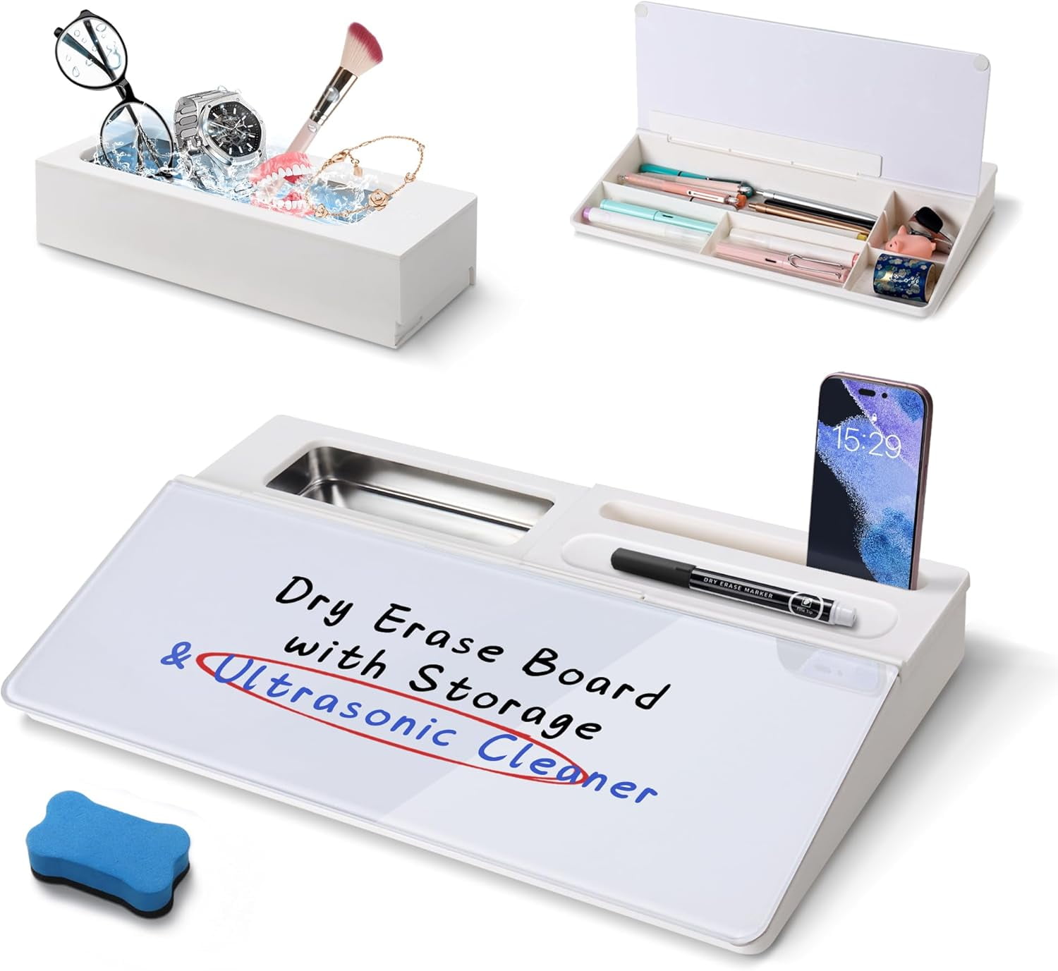 Desktop Glass Whiteboard with Wireless Charger Station, Dry Erase Board ...