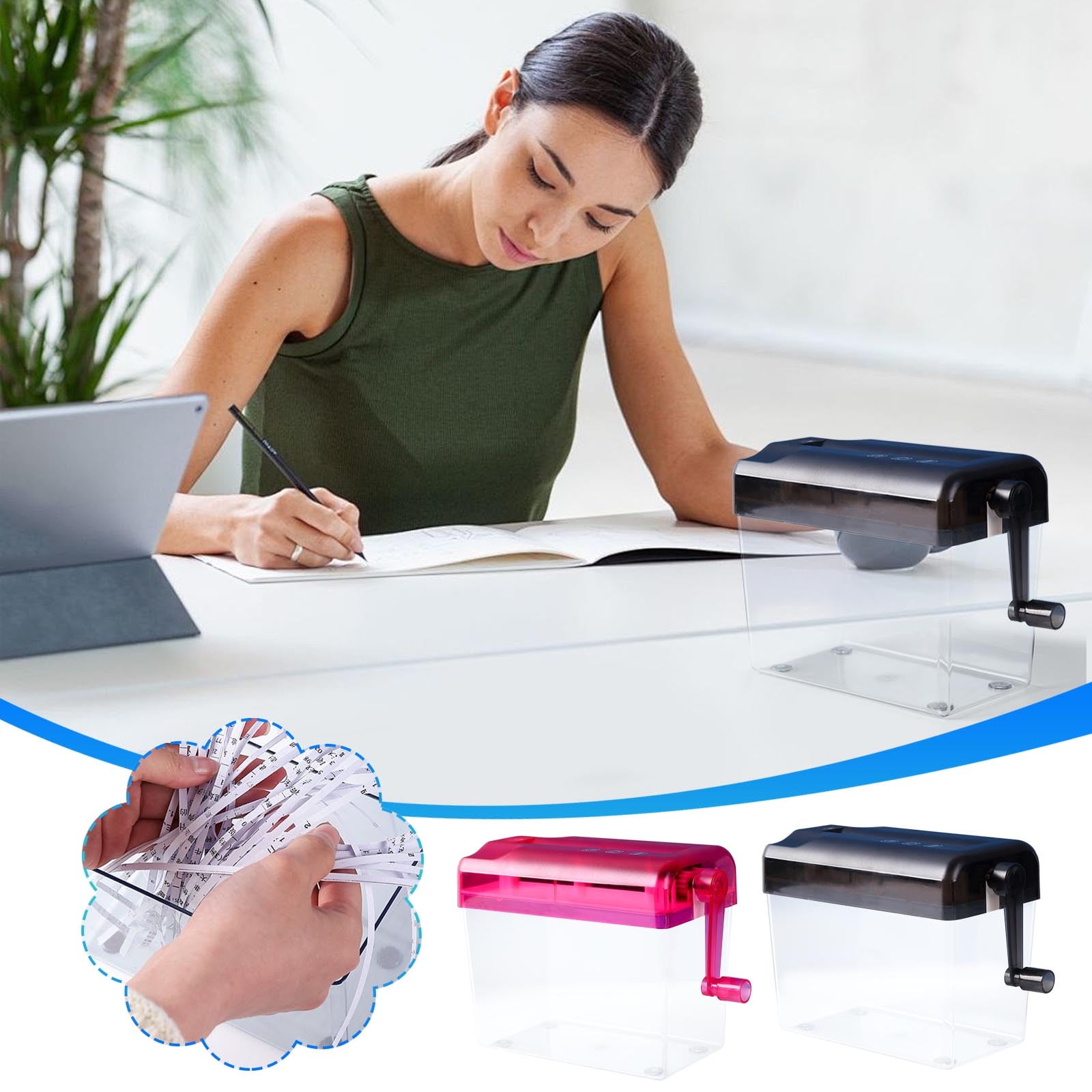 Desktop Hand Cranked File Shredder A6 Mini Manual Paper Shredder 3-Sheet Capacity 1L Bin Strip ...