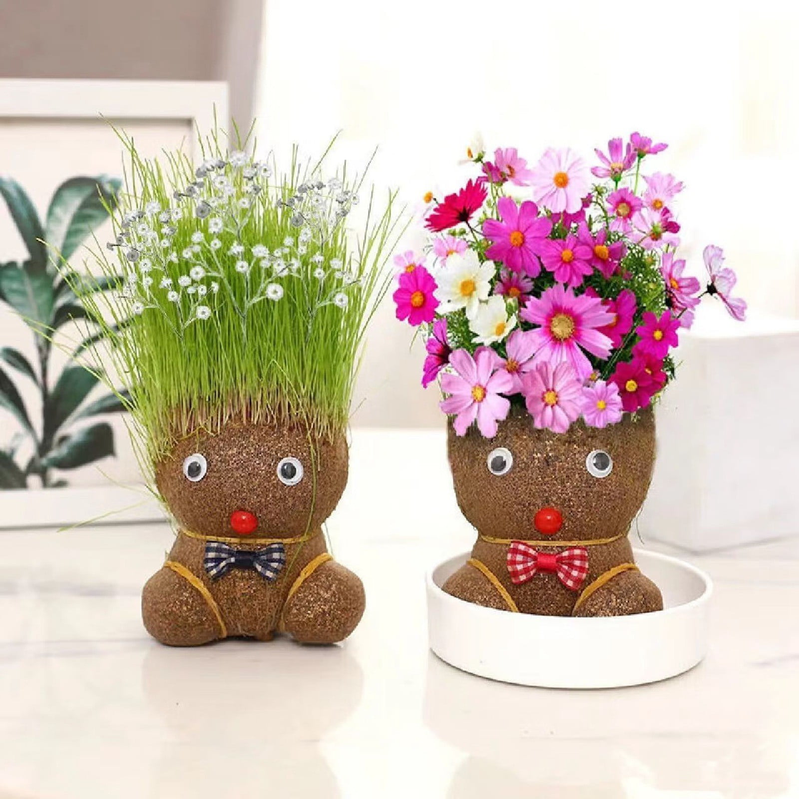 Desktop Head Planter Pots Head-sprout doll grass head flowering ...
