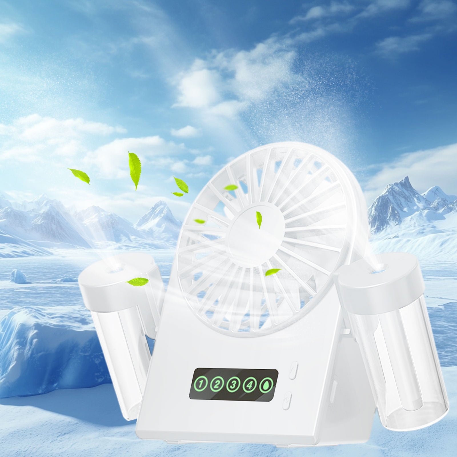 Desktop Humidifying Mini Fan, 1200mAh Rechargeable Spray Fan, 4-Speed ...