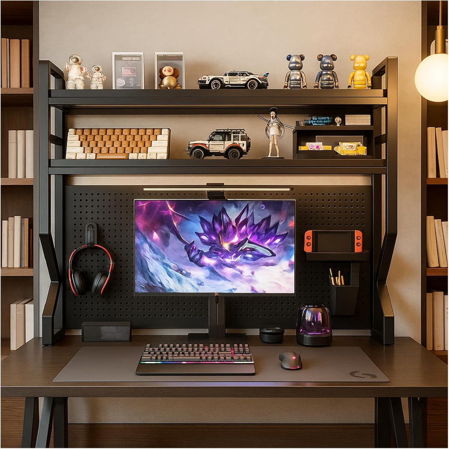 Desktop Hutch Bookshelf Many Gifts Metal Desktop Bookcase with pegboard ...