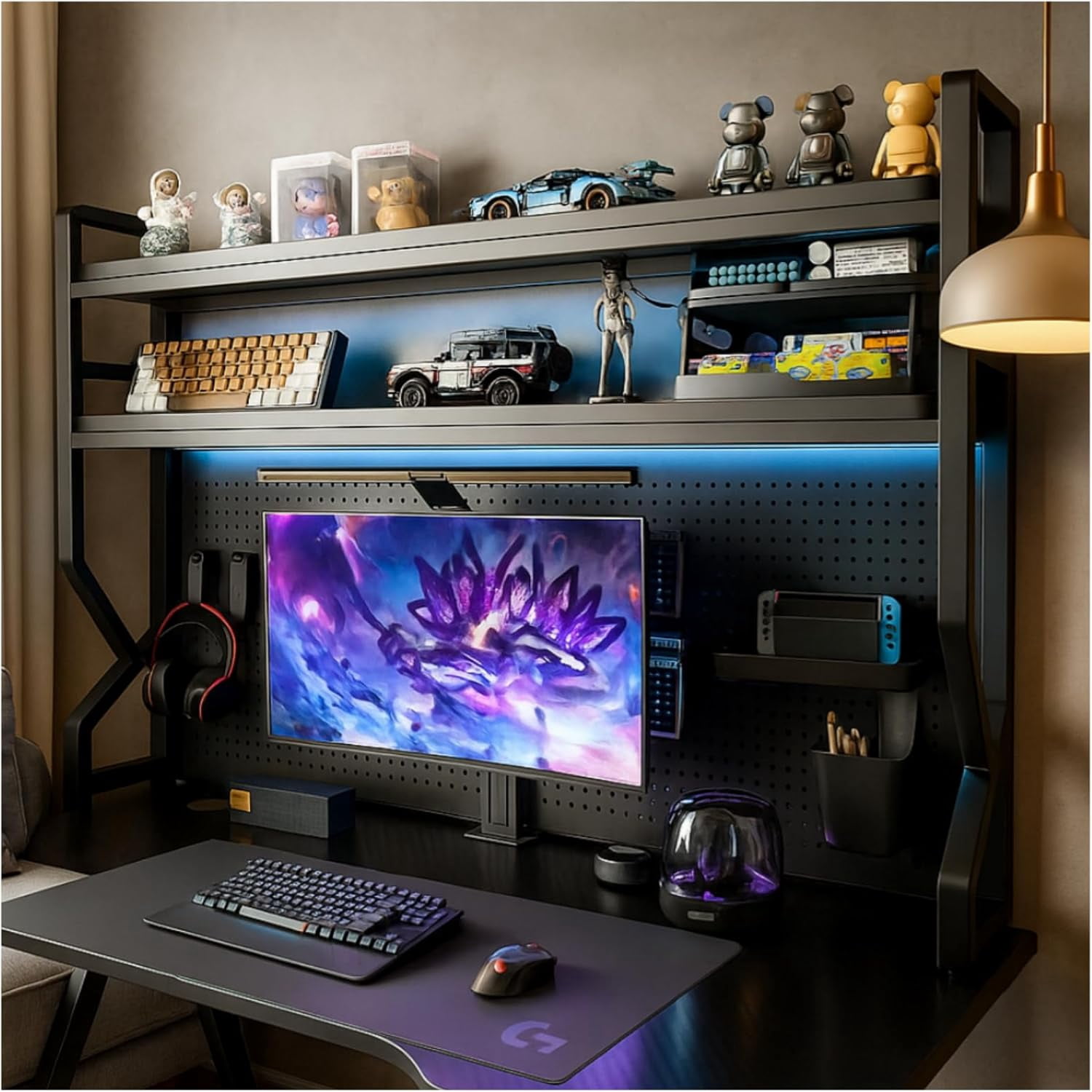 Desktop Hutch Bookshelf Many Gifts Metal Desktop Bookcase with pegboard ...