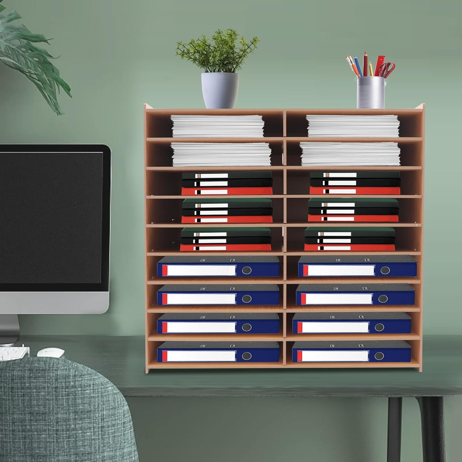 Desktop Literature Organizer with 18 Compartments,Wooden Desktop File ...