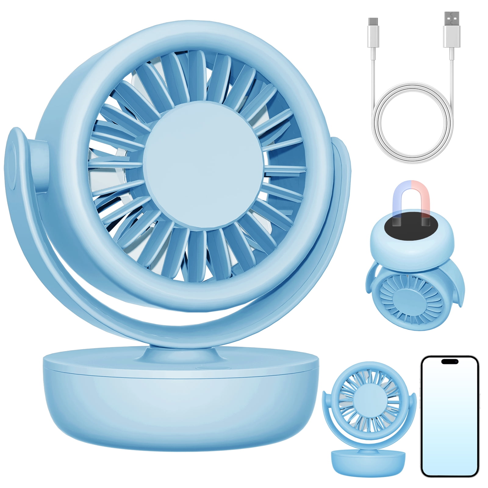 Desktop Magnetic Suction Mini fan, Small Oscillating Fan for Bedroom ...