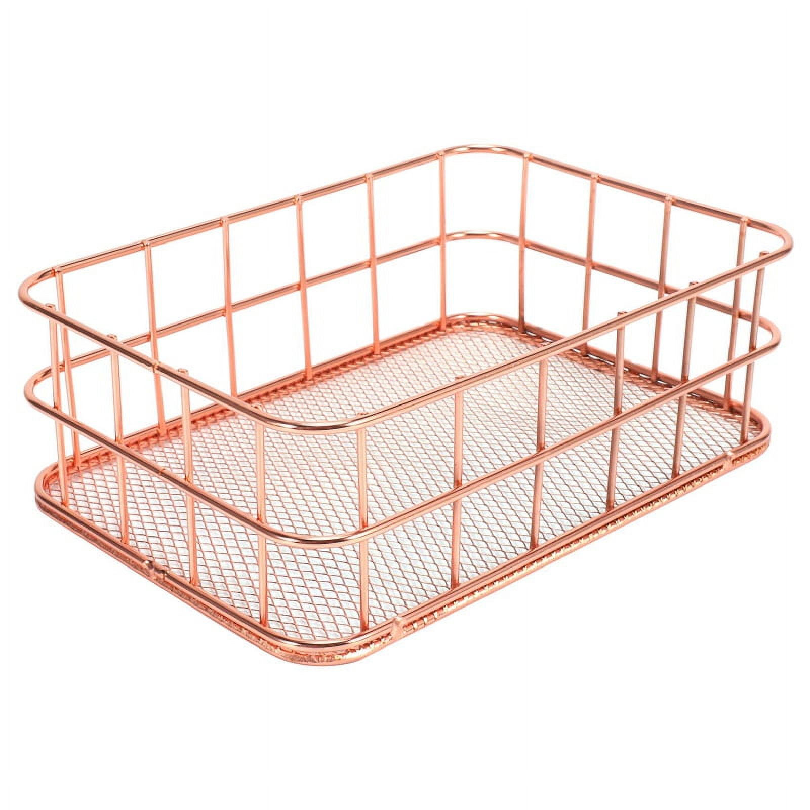 Desktop Metal Storage Basket Box Iron Grid Tray Net Bins Rose Gold ...