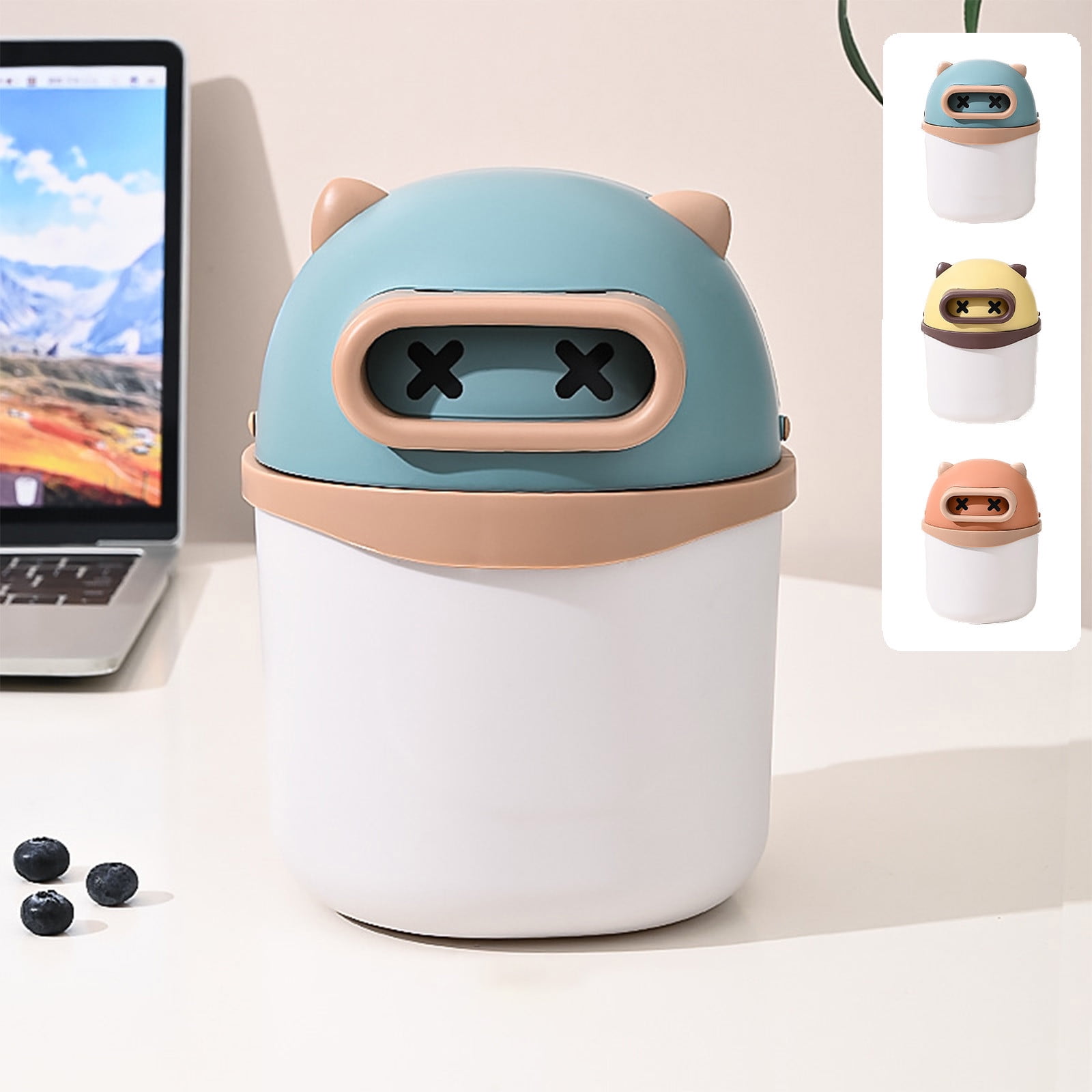 Desktop Mini Trash Can | Plastic Sundries Waste Basket with Lid | Matte ...