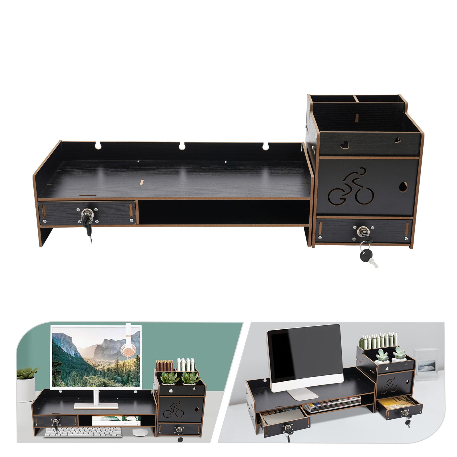 Desktop Monitor Stand with Drawer Adjustable Laptop Riser Monitor Riser ...