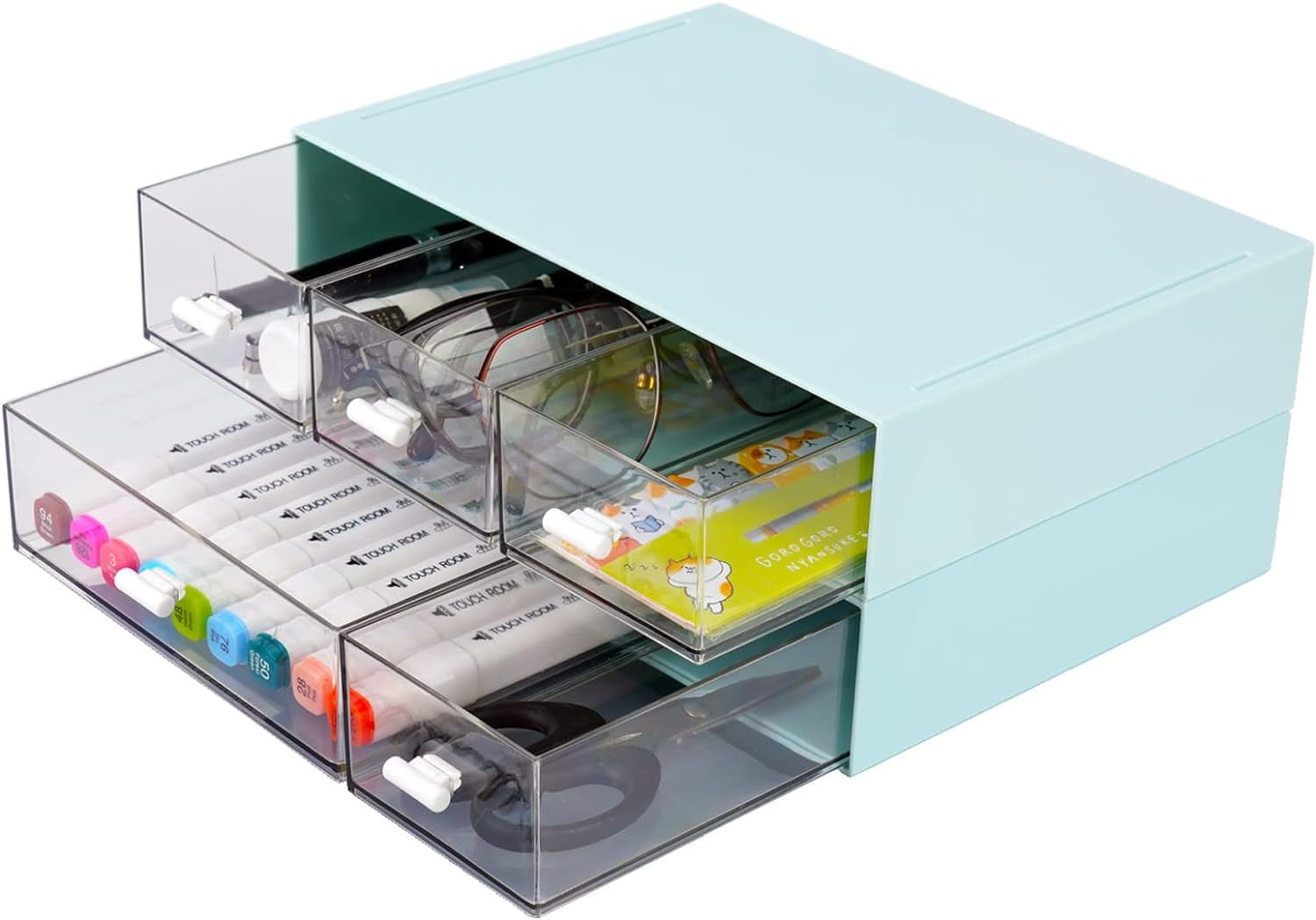 Desktop Organiser with 5 Drawers, Stackable Plastic Storage Box on Desk ...
