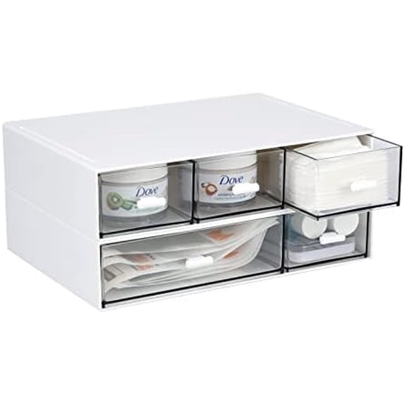 Desktop Organiser with 5 Drawers, Stackable Plastic Storage Box on Desk ...