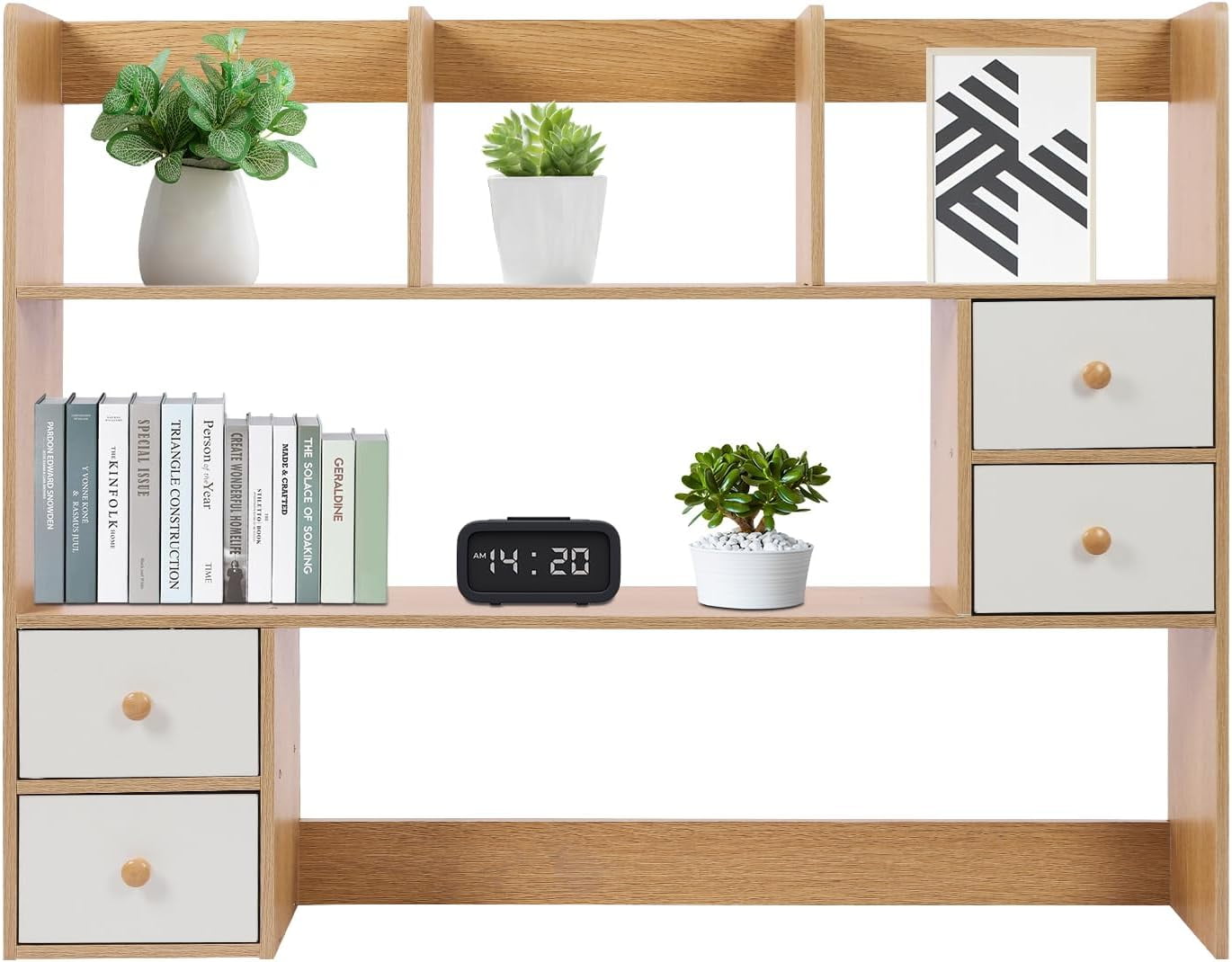 Desktop Organizer, 3 Tier Desktop Bookshelf w/4 Drawers, Countertop ...