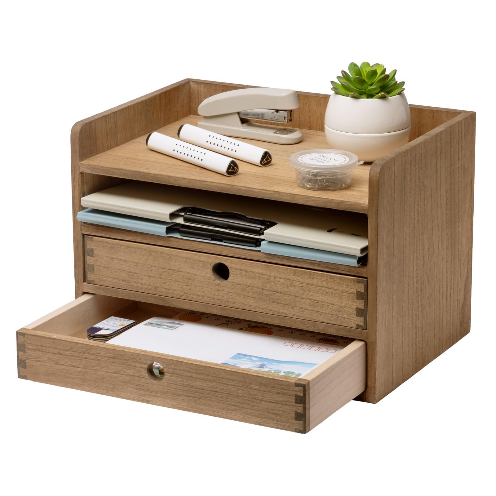 Desktop Organizer Cabinet With 2 Drawers & Tray - Wood Office Desk ...
