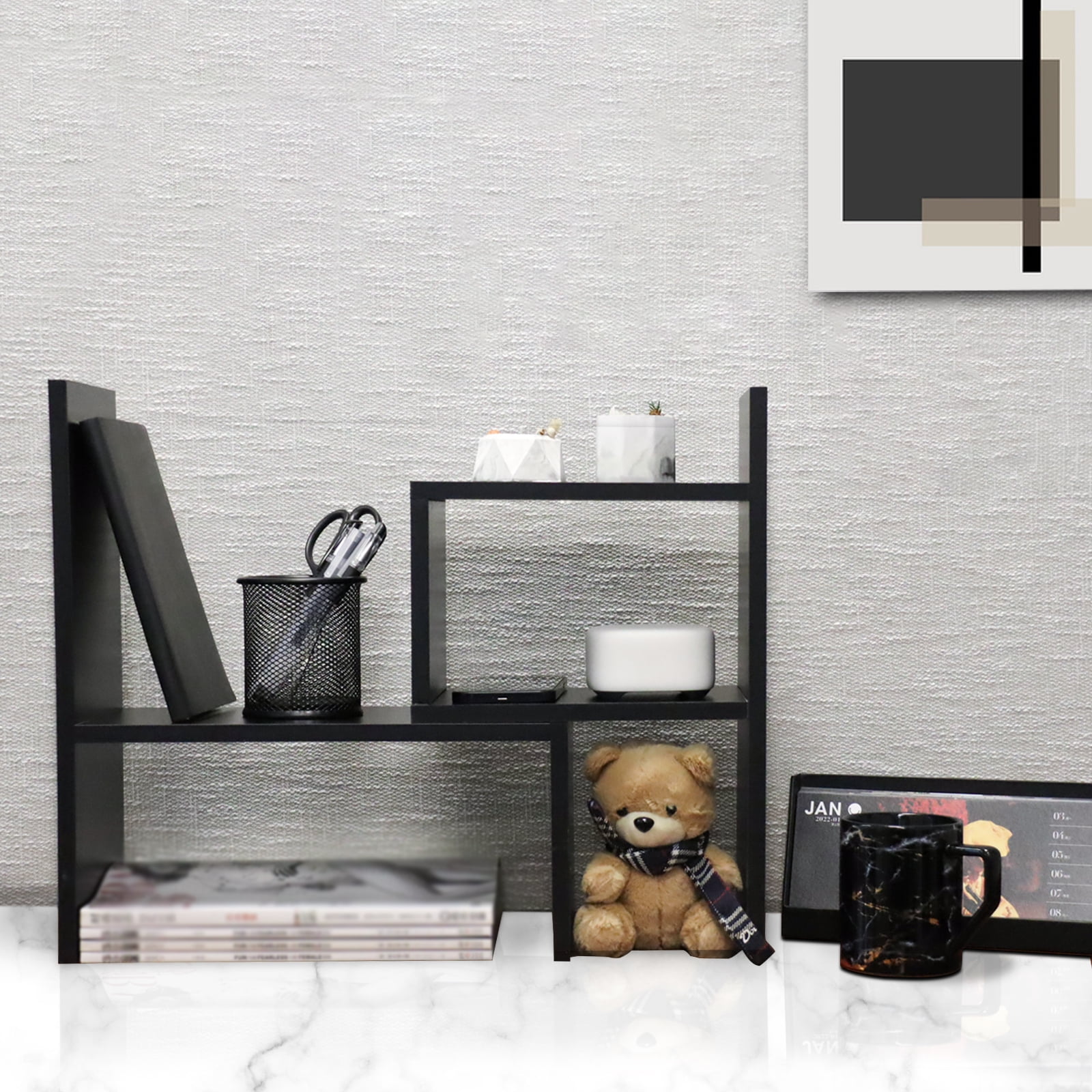 Desktop Organizer Office Storage Rack Adjustable Wood Display Shelf ...