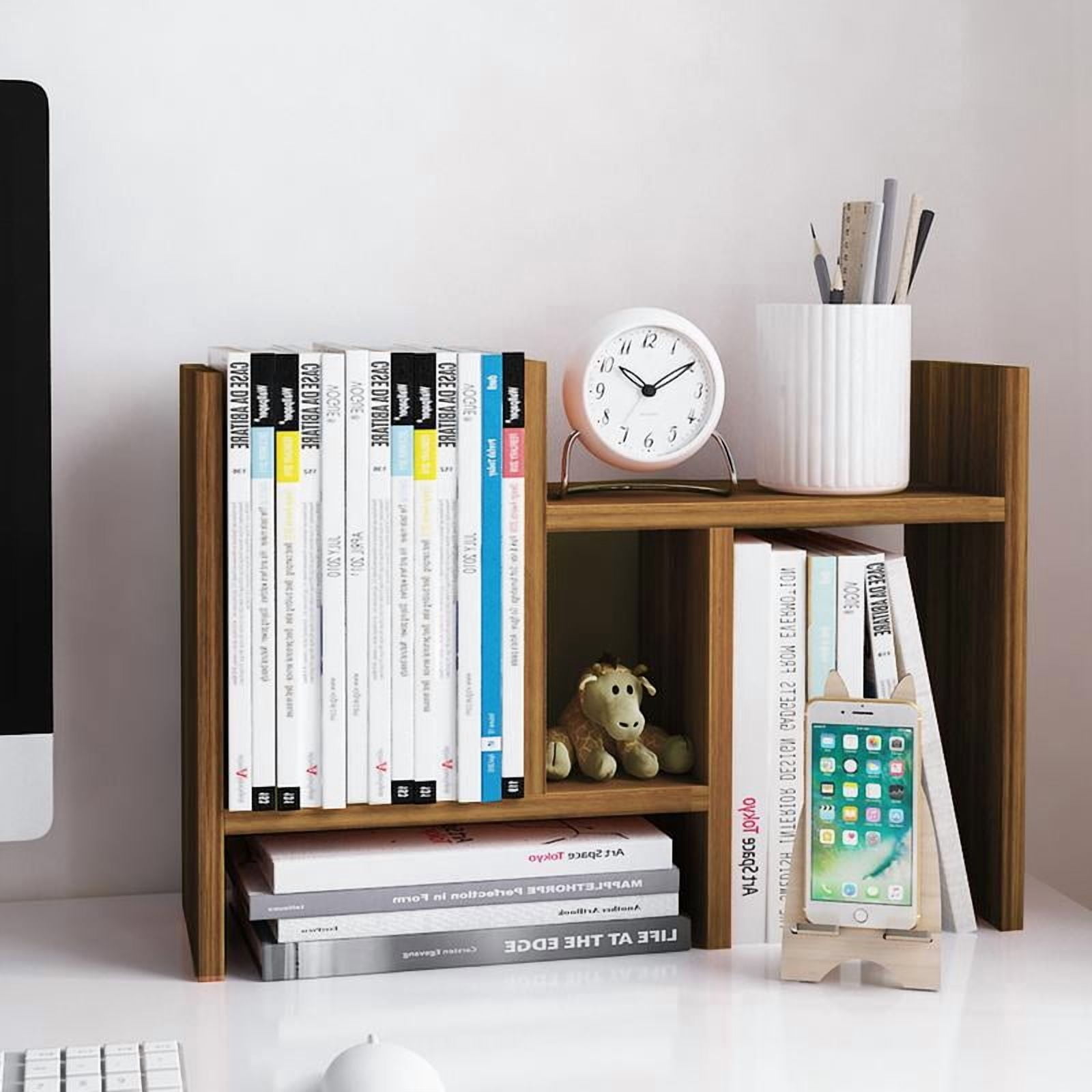 Desktop Organizer Office Storage Rack Adjustable Wood Display Shelf ...