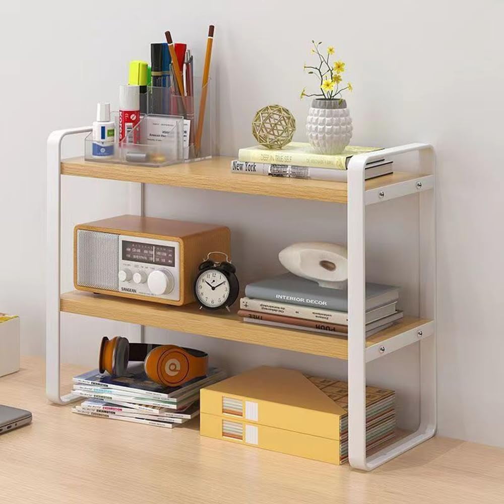 Desktop Organizer Shelf, 2-Tier Multipurpose Wood Office Desk Storage ...