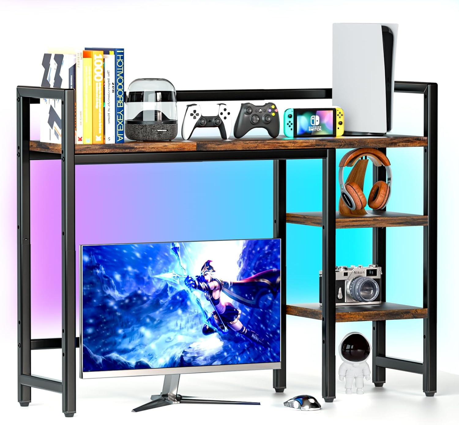 Desktop Organizer Shelf, 38.5" Desk Hutch with RGB Light Strip - 16 ...